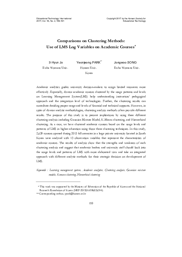 Pdf Comparisons On Clustering Methods Use Of Lms Log Variables On