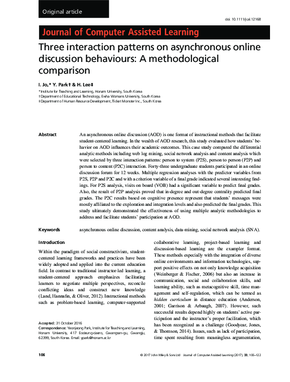 (PDF) Three interaction patterns on asynchronous online discussion behaviours: A methodological ...