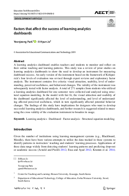 (PDF) Factors that affect the success of learning analytics dashboards