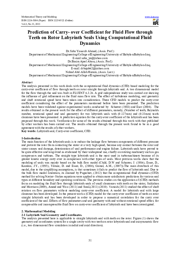 (PDF) Prediction of Carry-Over Coefficient for Fluid Flow Through Teeth ...
