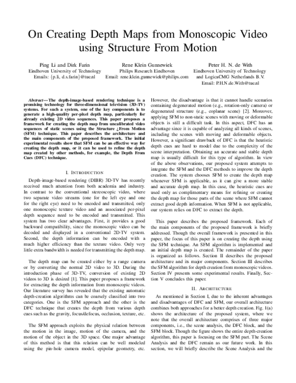 (PDF) On creating depth maps from monoscopic video using structure from ... (PDF) On creating depth maps from monoscopic video using structure from ...