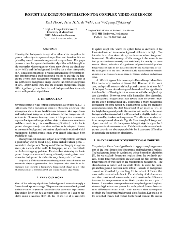 (PDF) Robust background estimation for complex video sequences