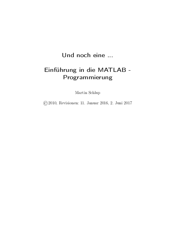 (PDF) Und noch eine ... Einführung in die MATLAB - Programmierung