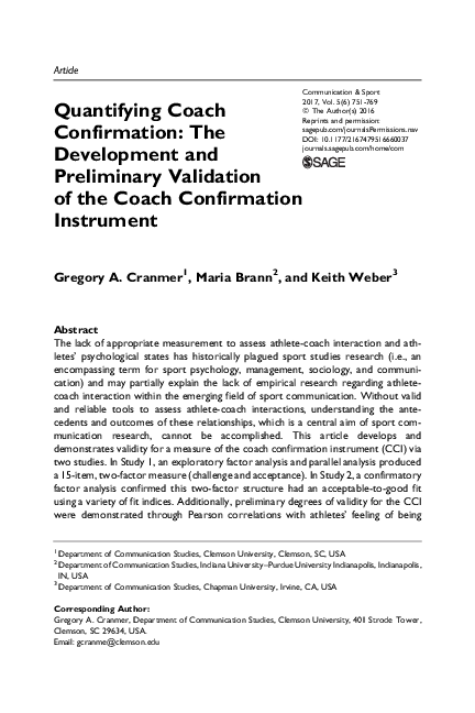 (PDF) Quantifying Coach Confirmation: The Development and Preliminary Validation of the Coach ...