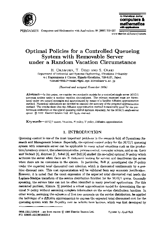 (PDF) Optimal policies for a controlled queueing system with removable server under a random ...