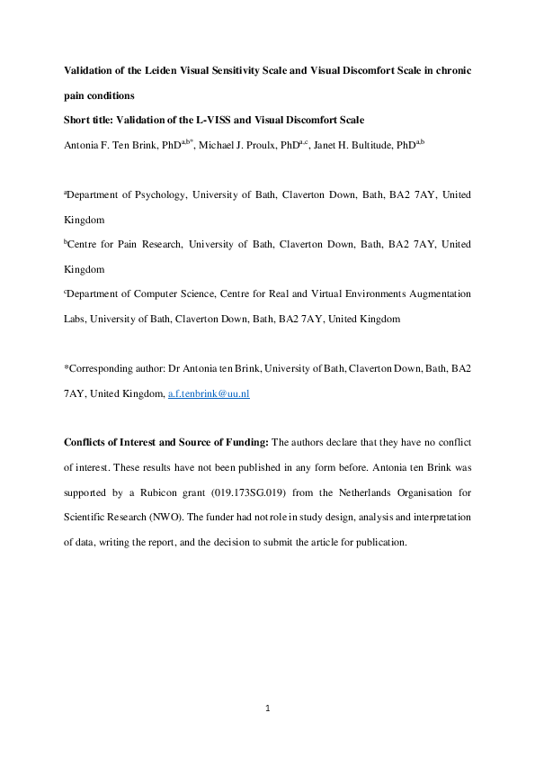 (PDF) Validation of the Leiden Visual Sensitivity Scale and Visual ...