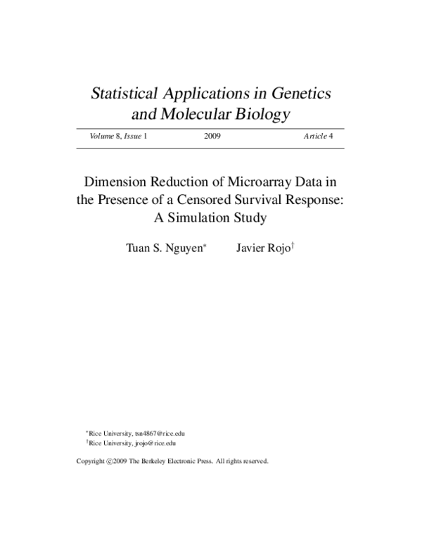 (PDF) Dimension Reduction of Microarray Data in the Presence of a Censored Survival Response: A ...