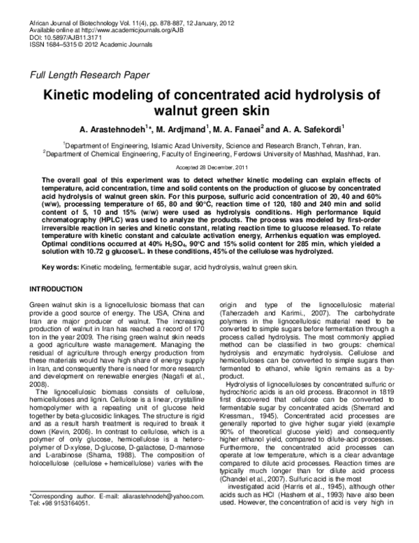 (PDF) Kinetic modeling of concentrated acid hydrolysis of walnut green skin