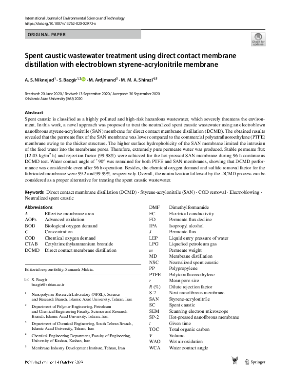 (PDF) Spent caustic wastewater treatment using direct contact membrane ...