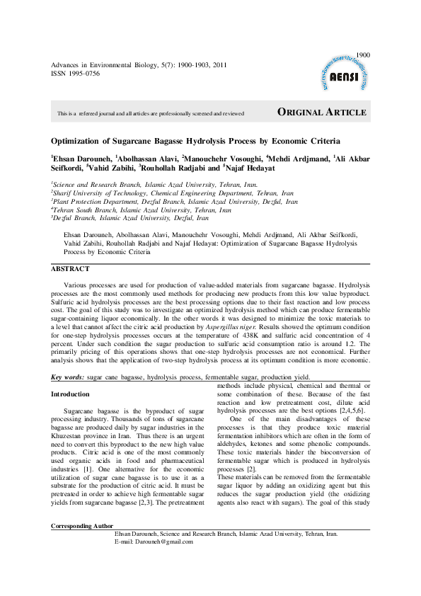 (PDF) Optimization of Sugarcane Bagasse Hydrolysis by Microwave-Assisted Pretreatment for ...
