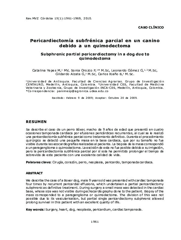 (PDF) Pericardiectomía subfrénica parcial en un canino debido a un ...