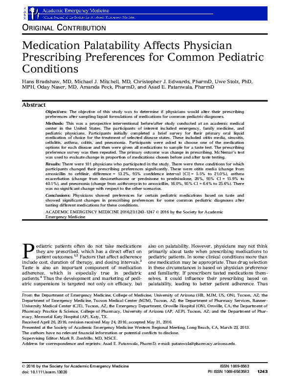 (PDF) Medication Palatability Affects Physician Prescribing Preferences ...