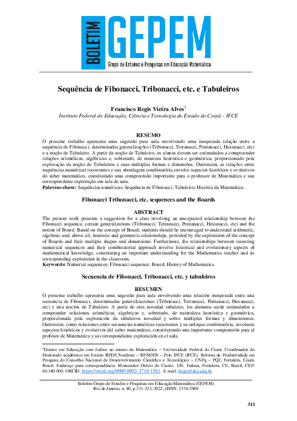 (PDF) Sequência de Fibonacci, Tribonacci, etc. e Tabuleiros