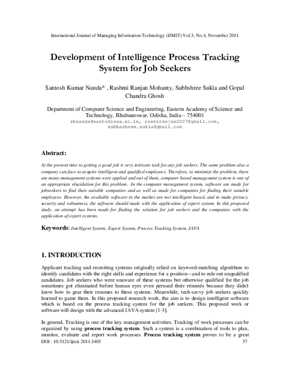 (PDF) Development of Intelligence Process Tracking System for Job Seekers