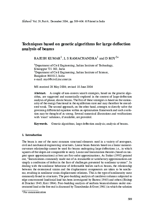 (PDF) Techniques based on genetic algorithms for large deflection analysis of beams