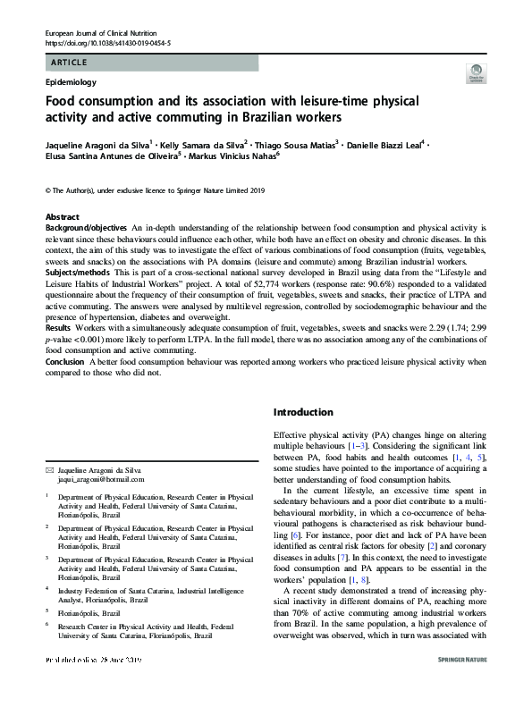 (PDF) Food consumption and its association with leisure-time physical activity and active ...