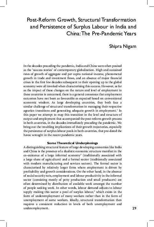Post-Reform Growth, Structural Transformation and Persistence of ...