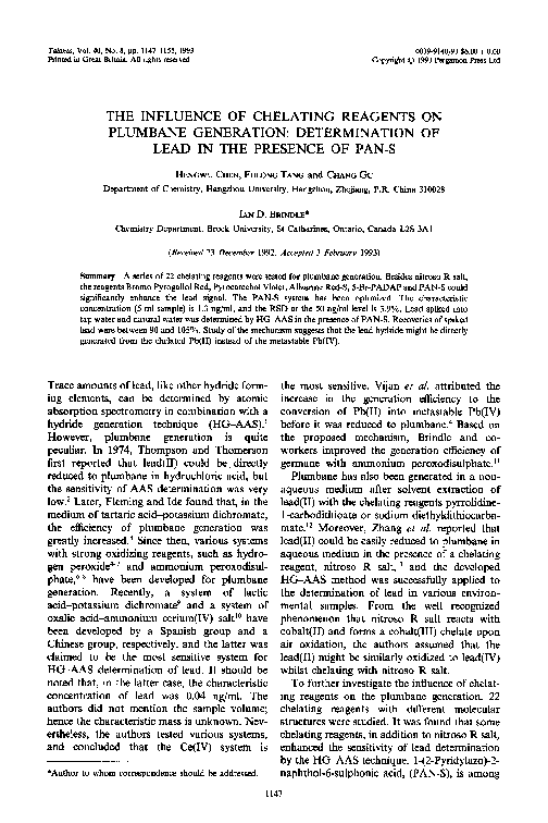 (PDF) The influence of chelating reagents on plumbane generation ...