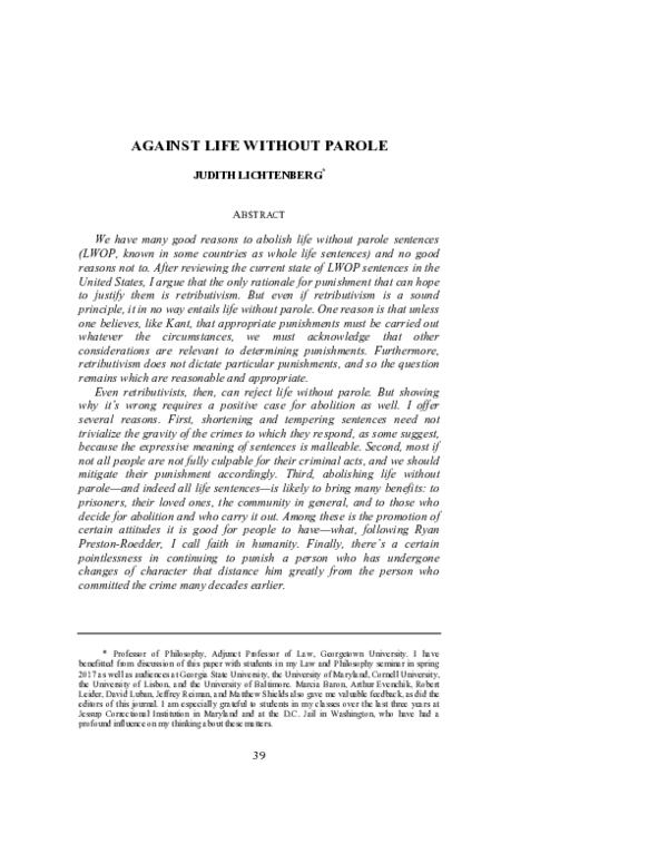 (PDF) Against Life Without Parole