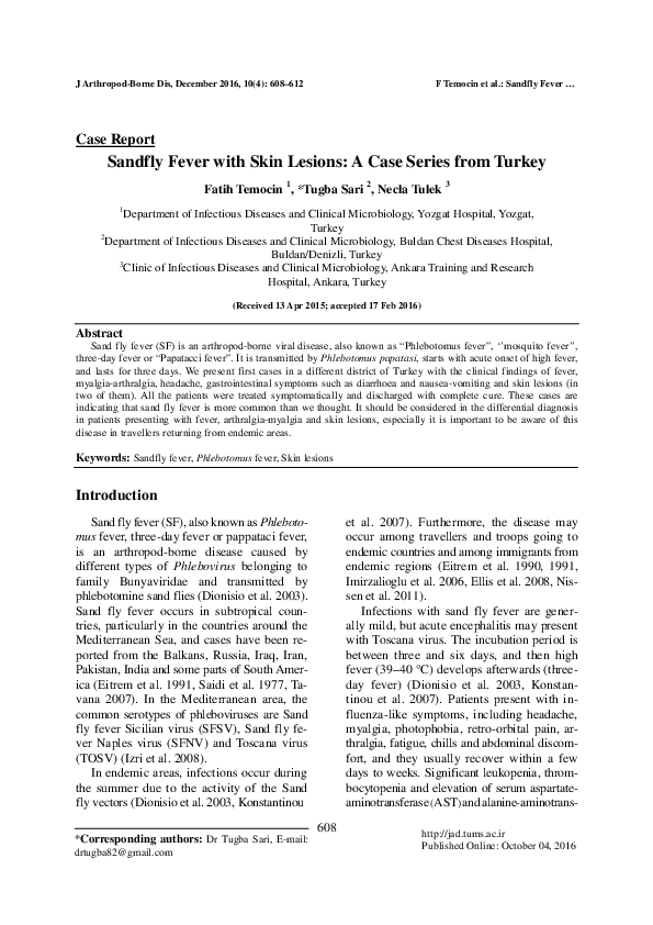 (PDF) Sandfly Fever with Skin Lesions: A Case Series from Turkey
