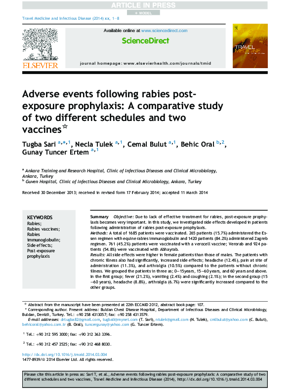 (PDF) Adverse events following rabies post-exposure prophylaxis: A ...
