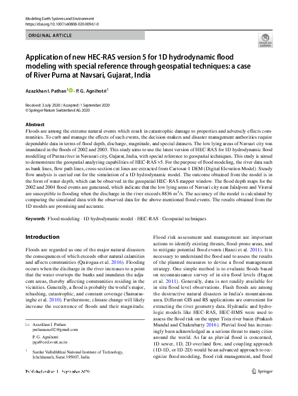 (PDF) Application of new HEC-RAS version 5 for 1D hydrodynamic flood ...