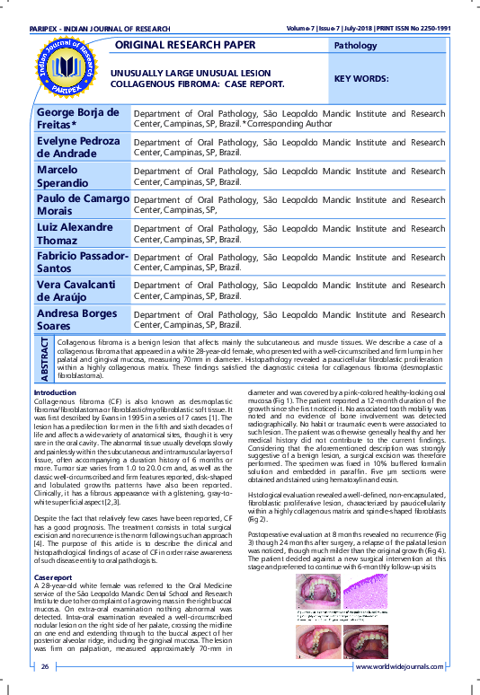 (PDF) Unusually large unusual lesion Collagenous fibroma: Case report ...
