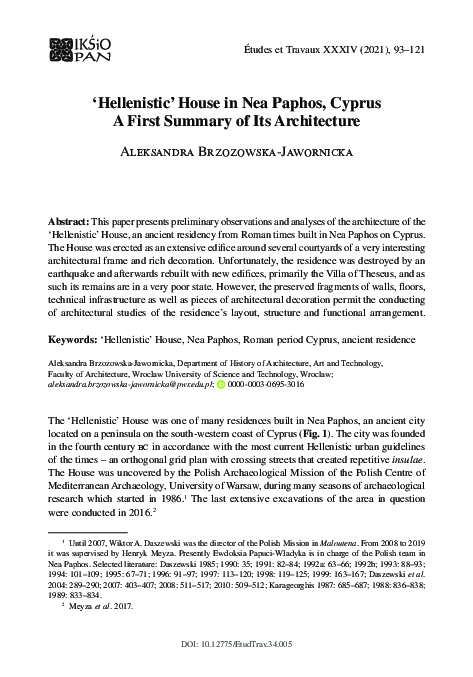 (PDF) ‘Hellenistic’ House in Nea Paphos, Cyprus – A First Summary of ...