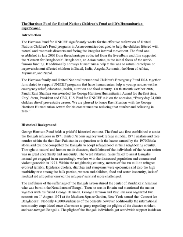 (DOC) The Harrison Fund for United Nations Children's Fund and It's ...