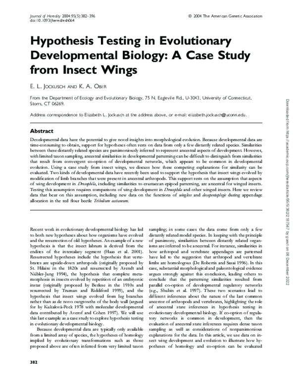 (PDF) Hypothesis Testing in Evolutionary Developmental Biology: A Case ...