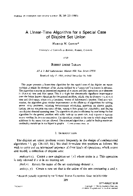 (PDF) A linear-time algorithm for a special case of disjoint set union