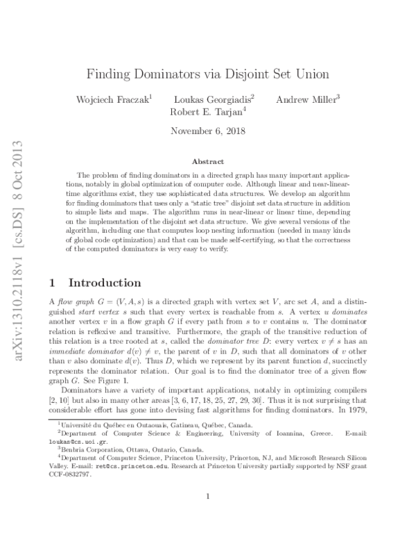 (PDF) Finding dominators via disjoint set union