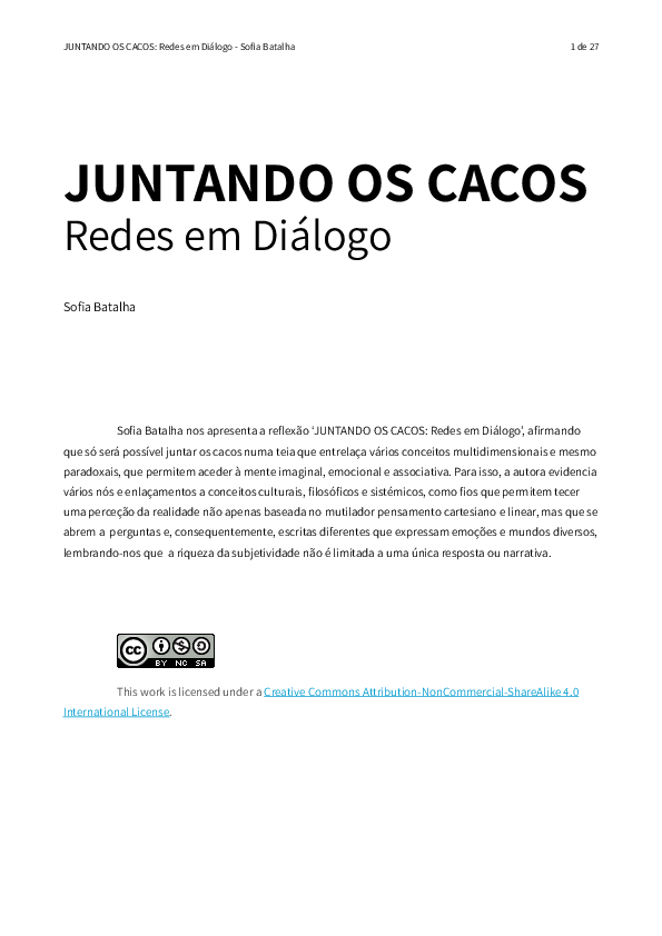 (PDF) JUNTANDO OS CACOS Redes em Diálogo SofiaB