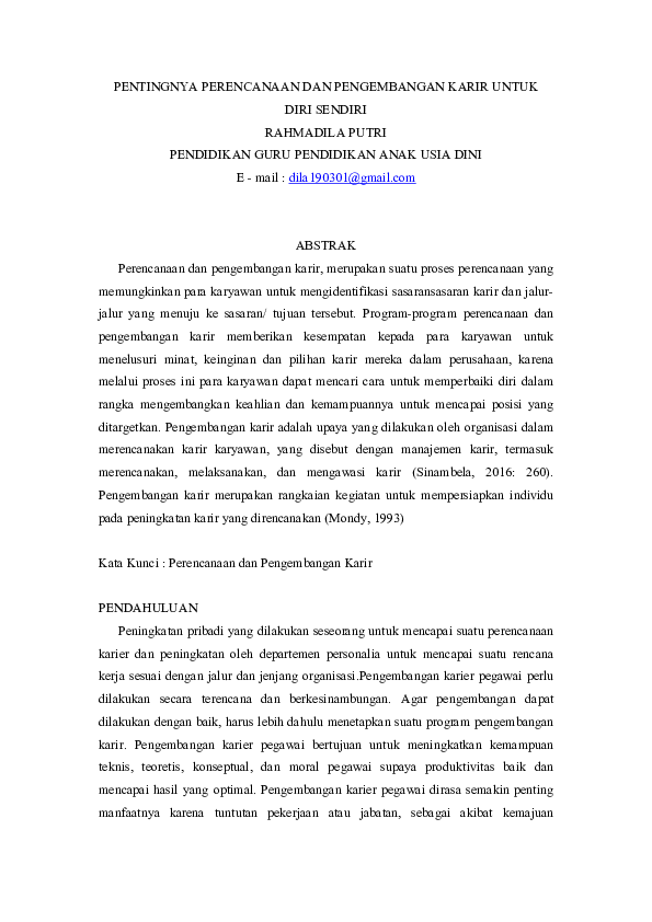 (PDF) PENTINGNYA PERENCANAAN DAN PENGEMBANGAN KARIR UNTUK DIRI SENDIRI 1