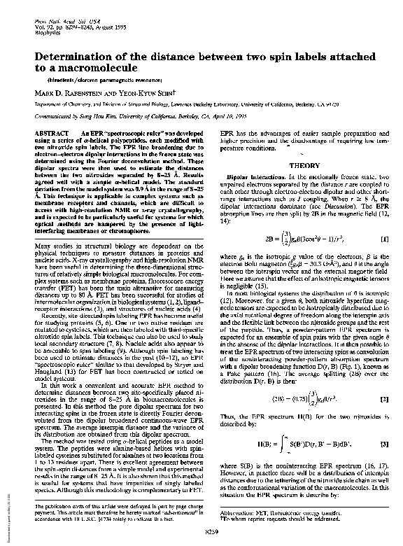 (PDF) Determination of the distance between two spin labels attached to ...