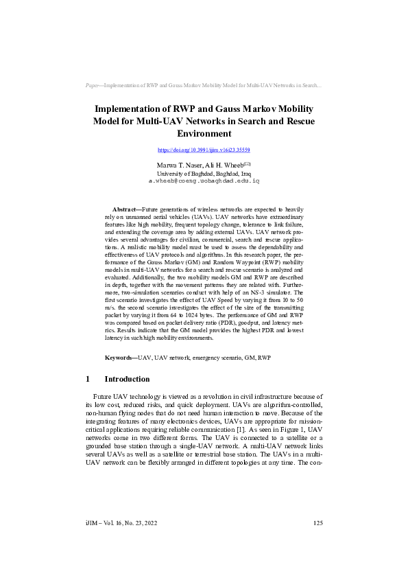 (PDF) Implementation of RWP and Gauss Markov Mobility Model for Multi-UAV Networks in Search and ...