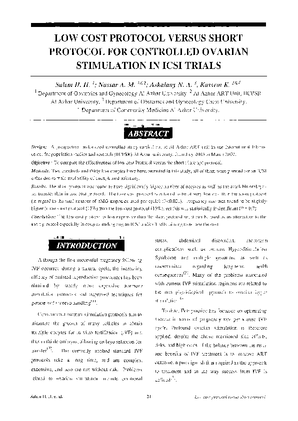 (PDF) Low Cost Protocol Versus Short Protocol for Controlled Ovarian ...