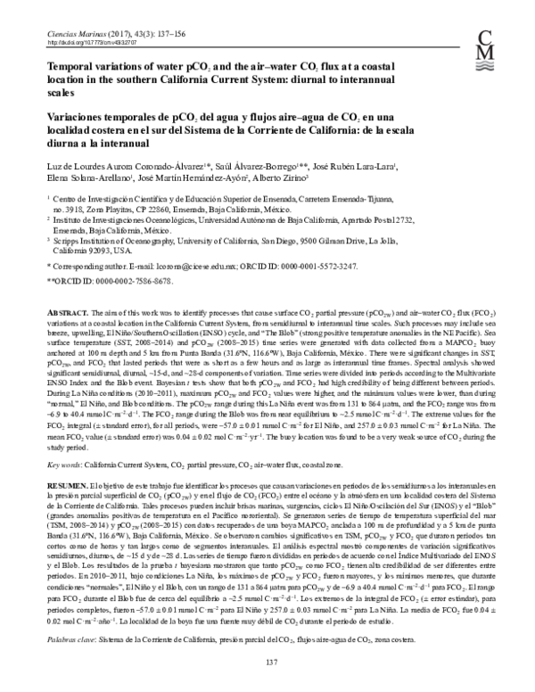 (PDF) Temporal variations of water pCO2 and the air–water CO2 flux at a ...