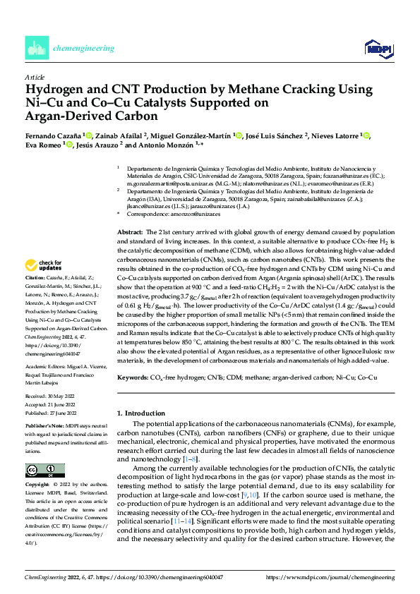 (PDF) Hydrogen and CNT Production by Methane Cracking Using Ni–Cu and ...