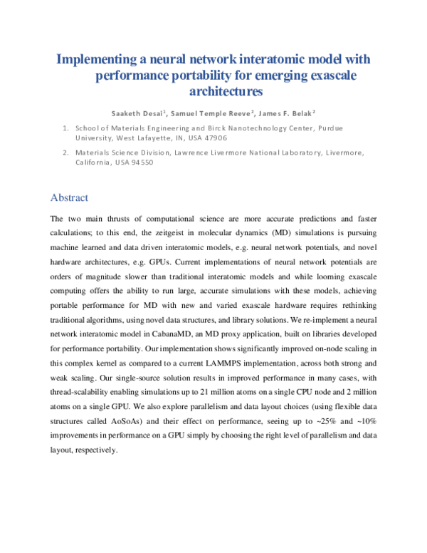 (PDF) Implementing a neural network interatomic model with performance portability for emerging ...
