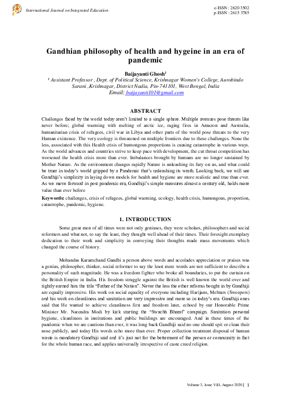(PDF) Gandhian philosophy of health and hygeine in an era of pandemic