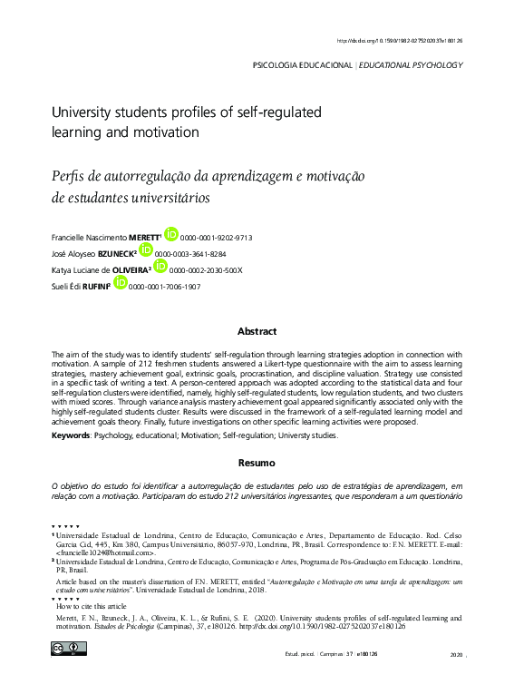 (PDF) University students profiles of self-regulated learning and ...