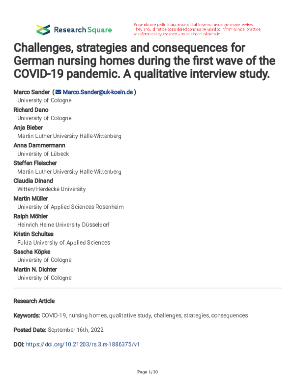 (PDF) Challenges, strategies and consequences for German nursing homes ...