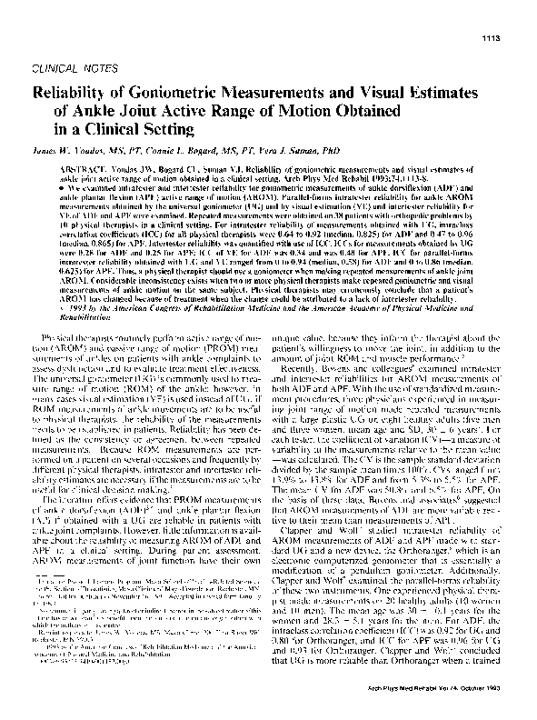 Pdf Reliability Of Goniometric Measurements And Visual Estimates Of