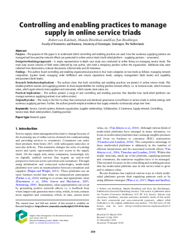 (PDF) Controlling and enabling practices to manage supply in online ...