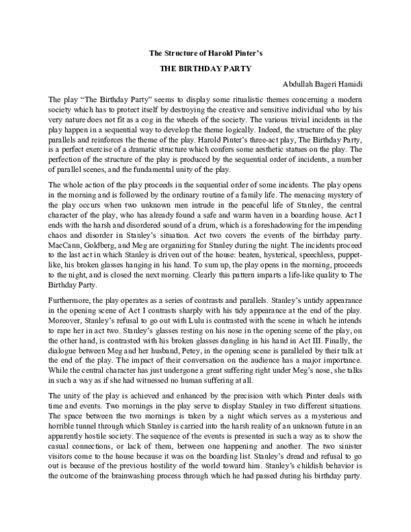 (DOC) The Structure of Harold Pinter's THE BIRTHDAY PARTY