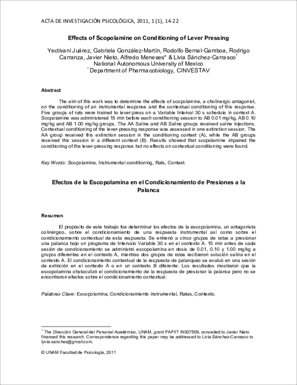 (PDF) Effects of Scopolamine on Conditioning of Lever Pressing
