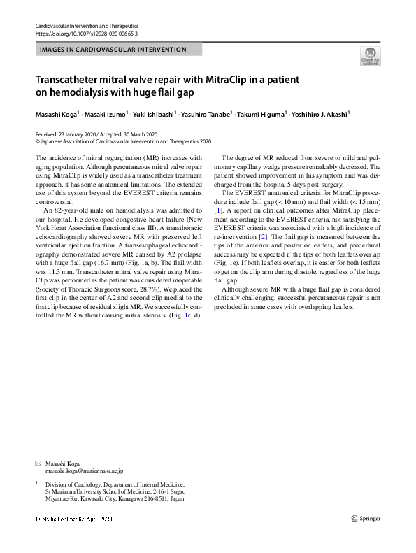 (PDF) Transcatheter mitral valve repair with the MitraClip ® system
