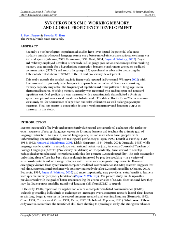 (PDF) Synchronous CMC, working memory, and L2 oral proficiency development