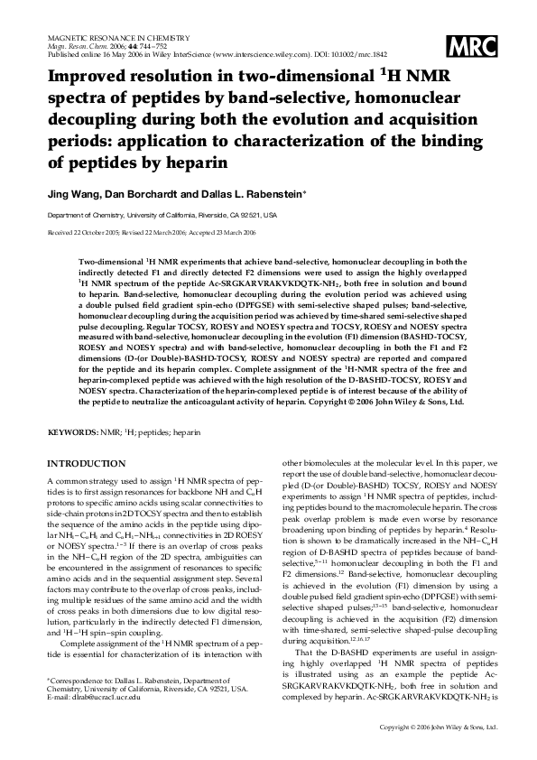 (PDF) Improved resolution in two-dimensional1H NMR spectra of peptides ...